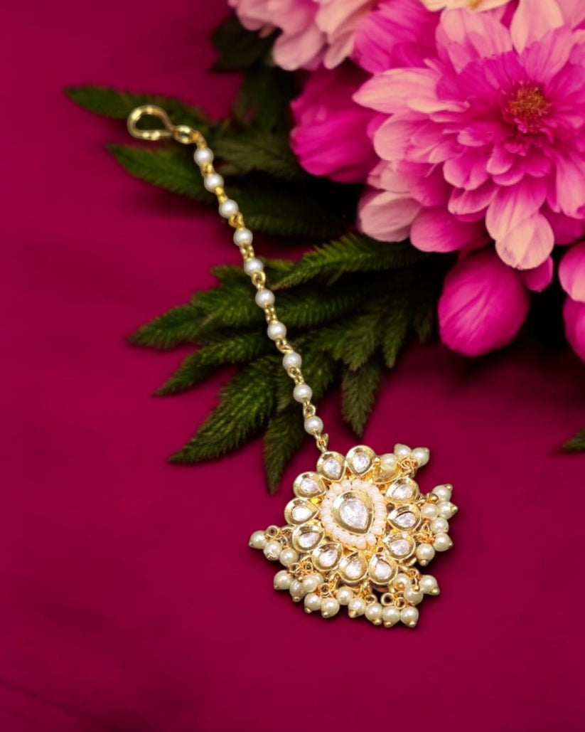 Polki Pearl Maang Tika – Forever Jewels India
